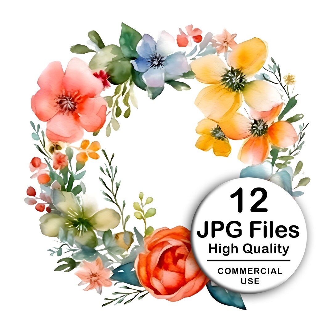 Spring Flower Wreath Clipart - Set 12 Quality JPG, Decoupage, Scrapbook ...