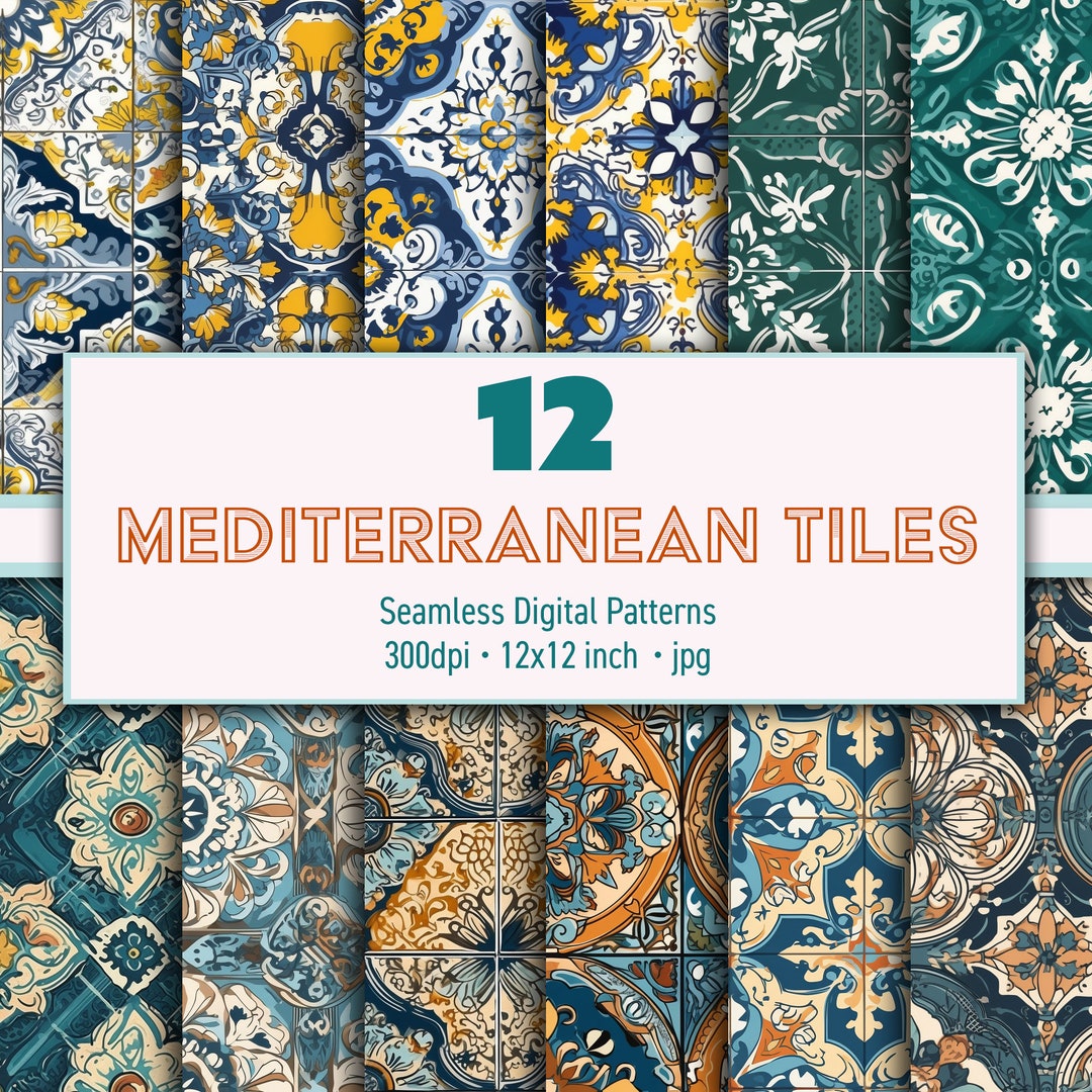 Mediterranean Tiles Seamless Printable Digital Paper Patterns - Etsy