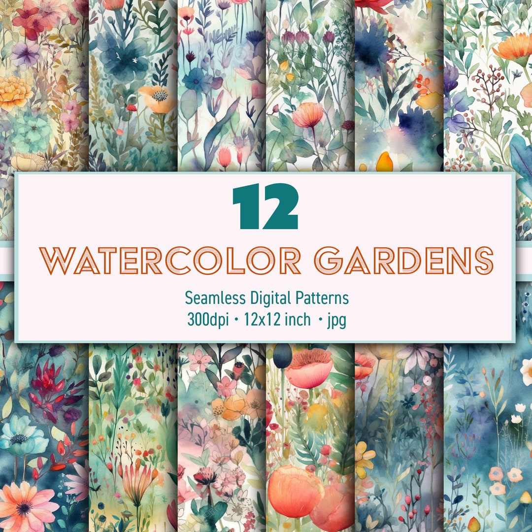 Water Color Gardens Seamless Printable Digital Paper Patterns - Etsy