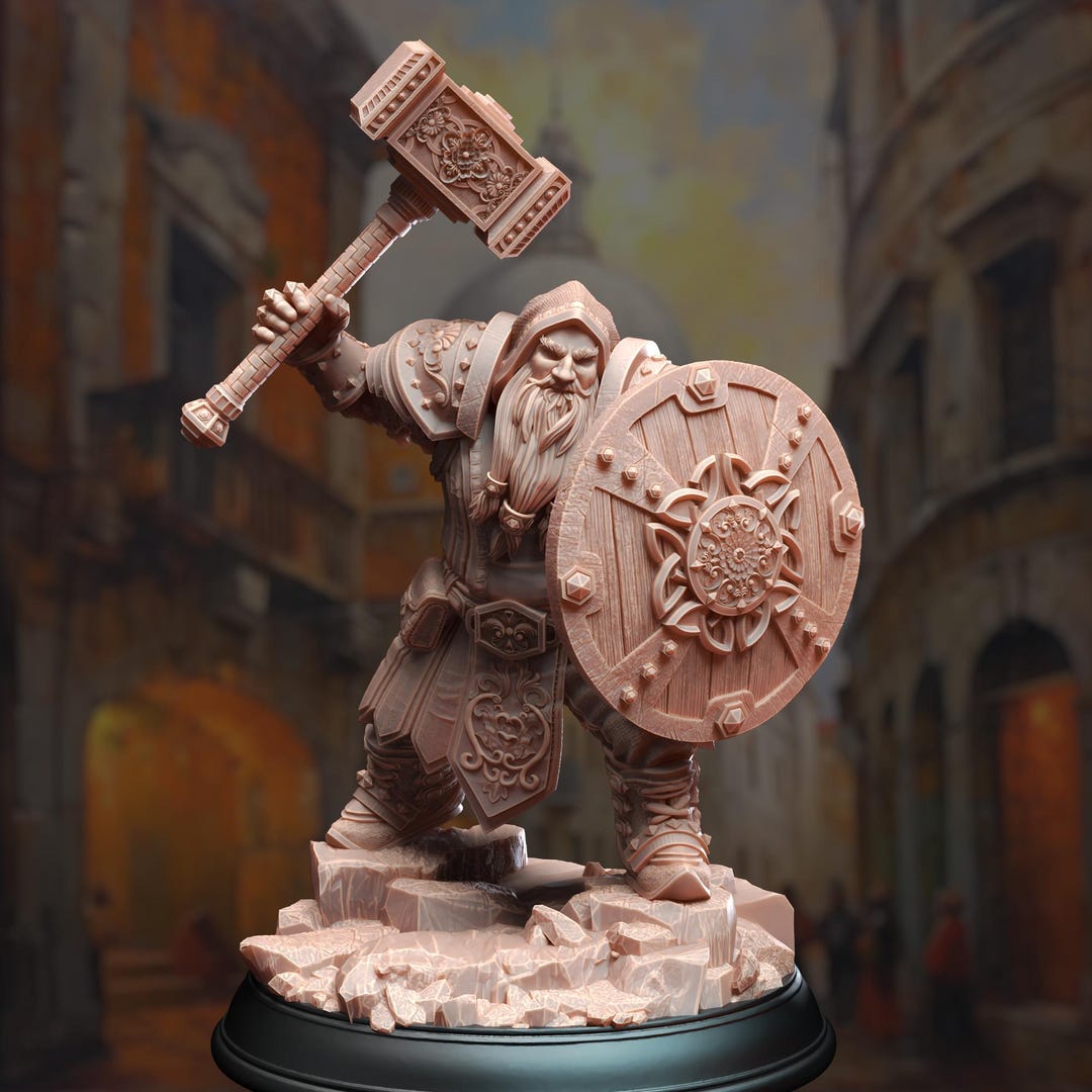 Dwarf Cleric With Hammer and Shield | 32MM | 75MM | Dnd Figurine ...