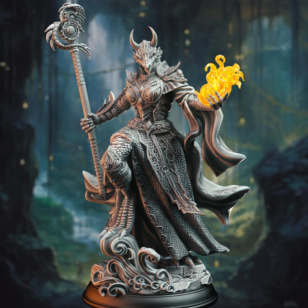 Female Dragonborn Wizard Miniature Fire Mage Dungeons and Dragons Mini ...