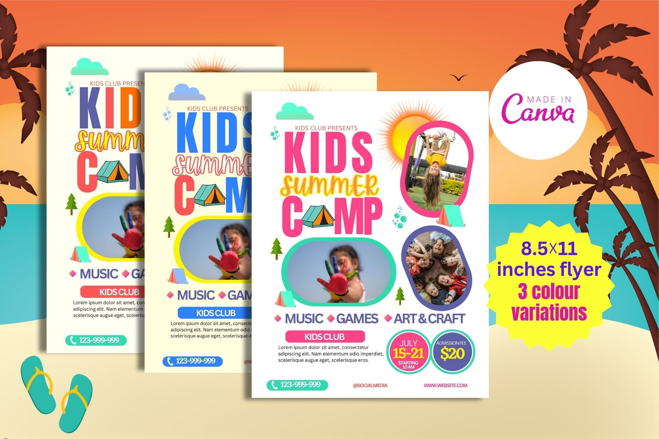 DIY Summer Camp Flyer Template, Kids Summer Fun Club Flyer, Summer ...