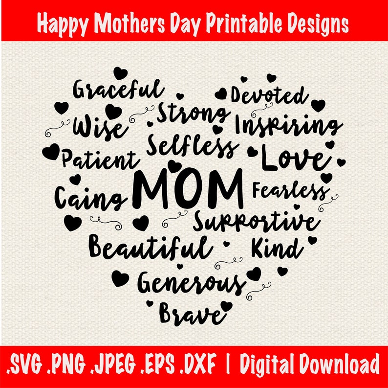 Heart Shape Mother's Day SVG Png Dxf, Mothers Day Svg, Hand Lettered ...