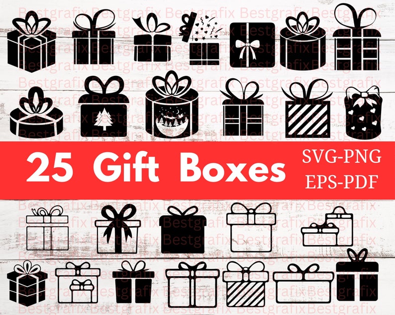 25 Presents SVG ,christmas Clipart,gift Box SVG Bundle, Gift Silhouette ...