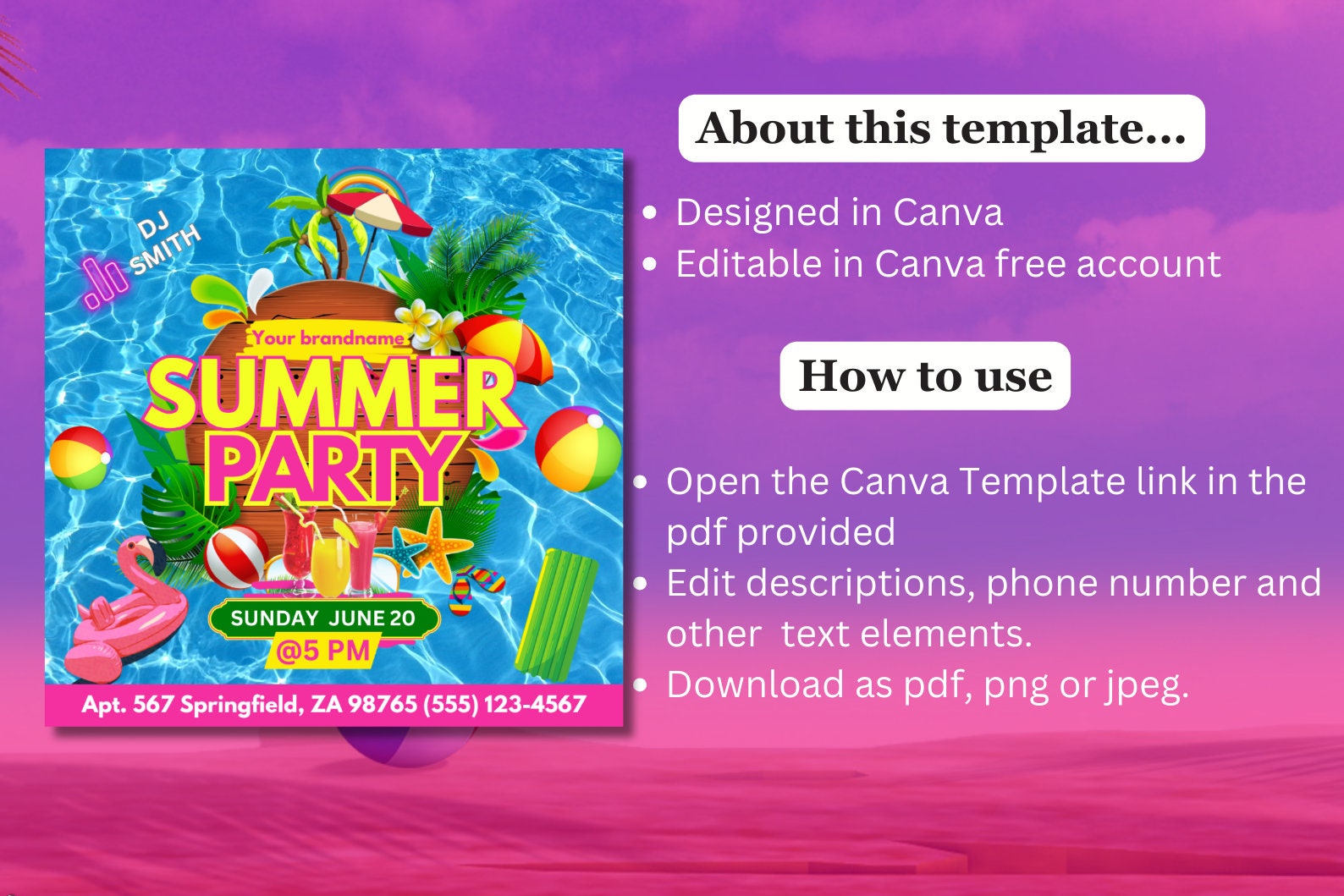Summer Party Flyer Pool Party Flyer Diy Canva Flyer Template Pool