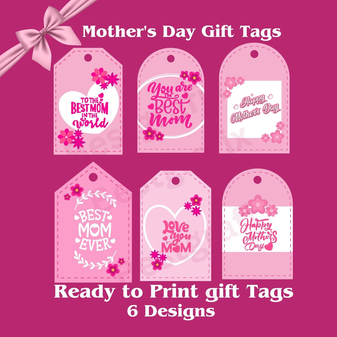 Printable Mother's Day Gift Tags Bundle,pdf, JPEG, Pink,6 Unique Tags ...