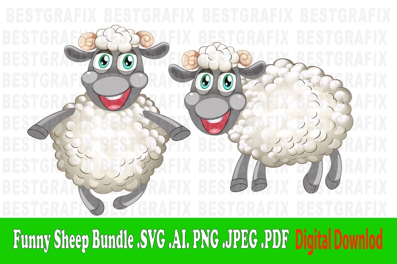 Funny Sheep Printable Clipart, Farm Animal Art, Cute Lamb Digital ...