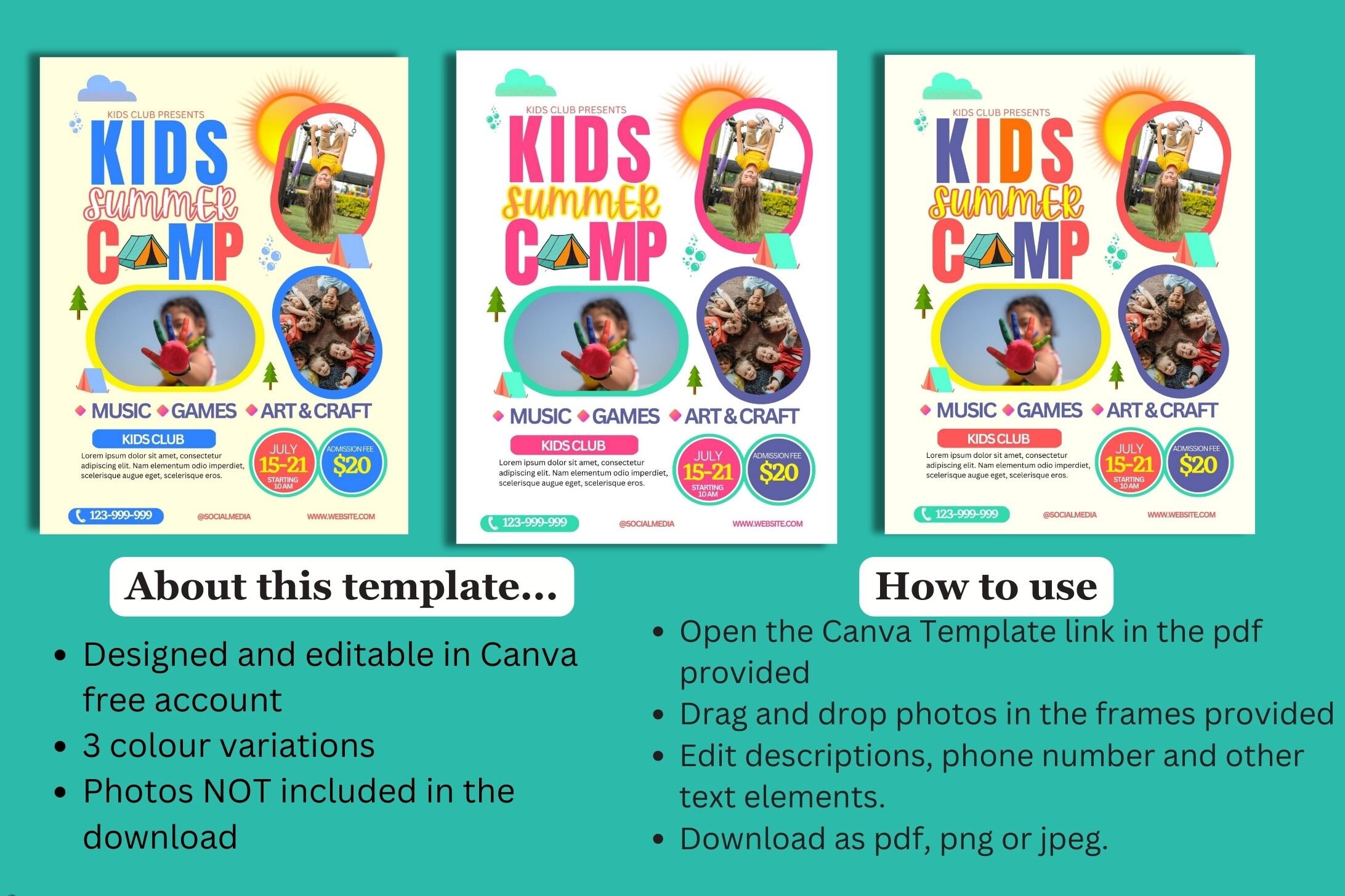 DIY Summer Camp Flyer Template, Kids Summer Fun Club Flyer, Summer ...