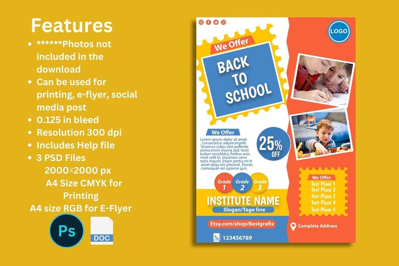 Educational PSD Flyer Templatea4 Printable School Admission - Etsy