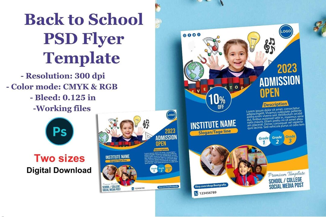 School Flyer Template, Back to School PSD Flyer Template,a4 Printable ...