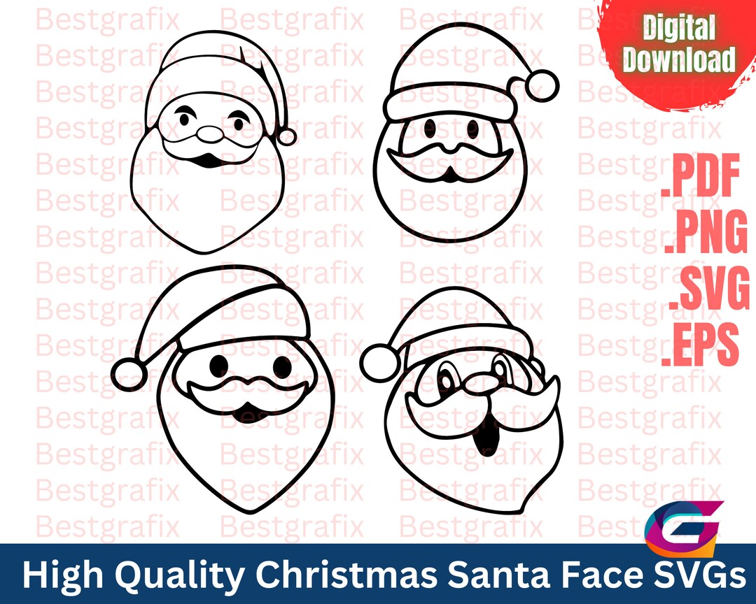 Santa Face SVG,4 Santa Claus Png, Svgs, Christmas SVG for Cricut, Santa ...