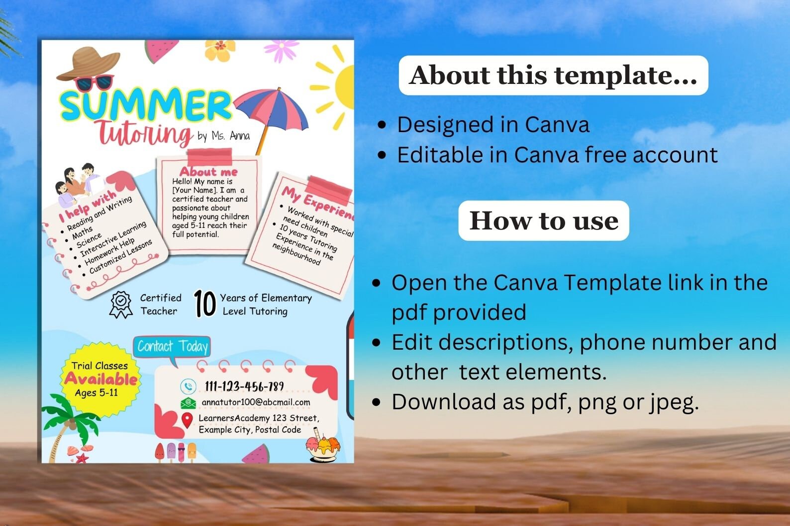 DIY Summer Tutoring Flyer Template, Canva Tutoring Flyer, Small ...