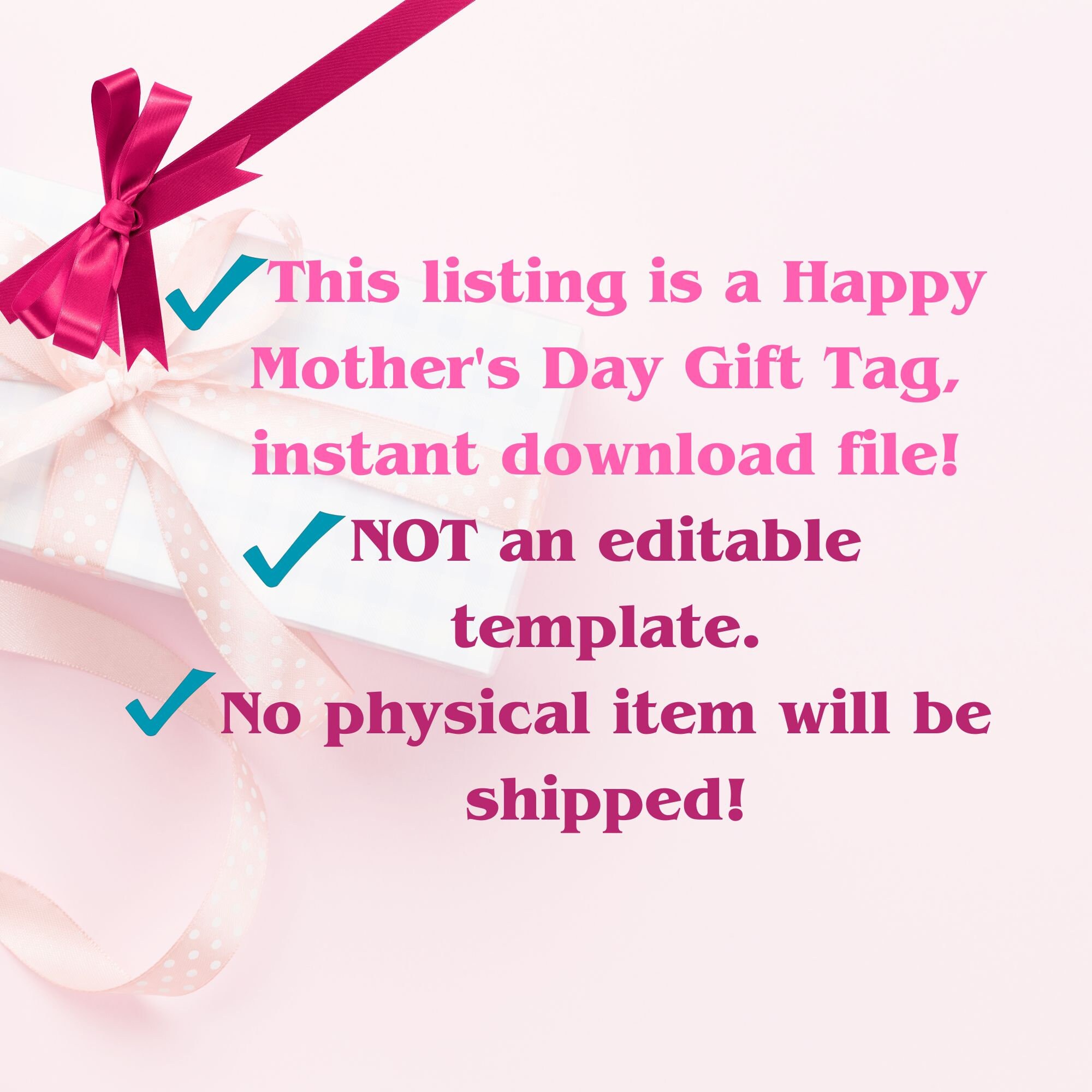 Printable Mother's Day Gift Tags Bundle,pdf, JPEG, Pink,6 Unique Tags ...