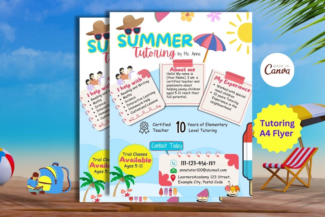 DIY Summer Tutoring Flyer Template, Canva Tutoring Flyer, Small ...
