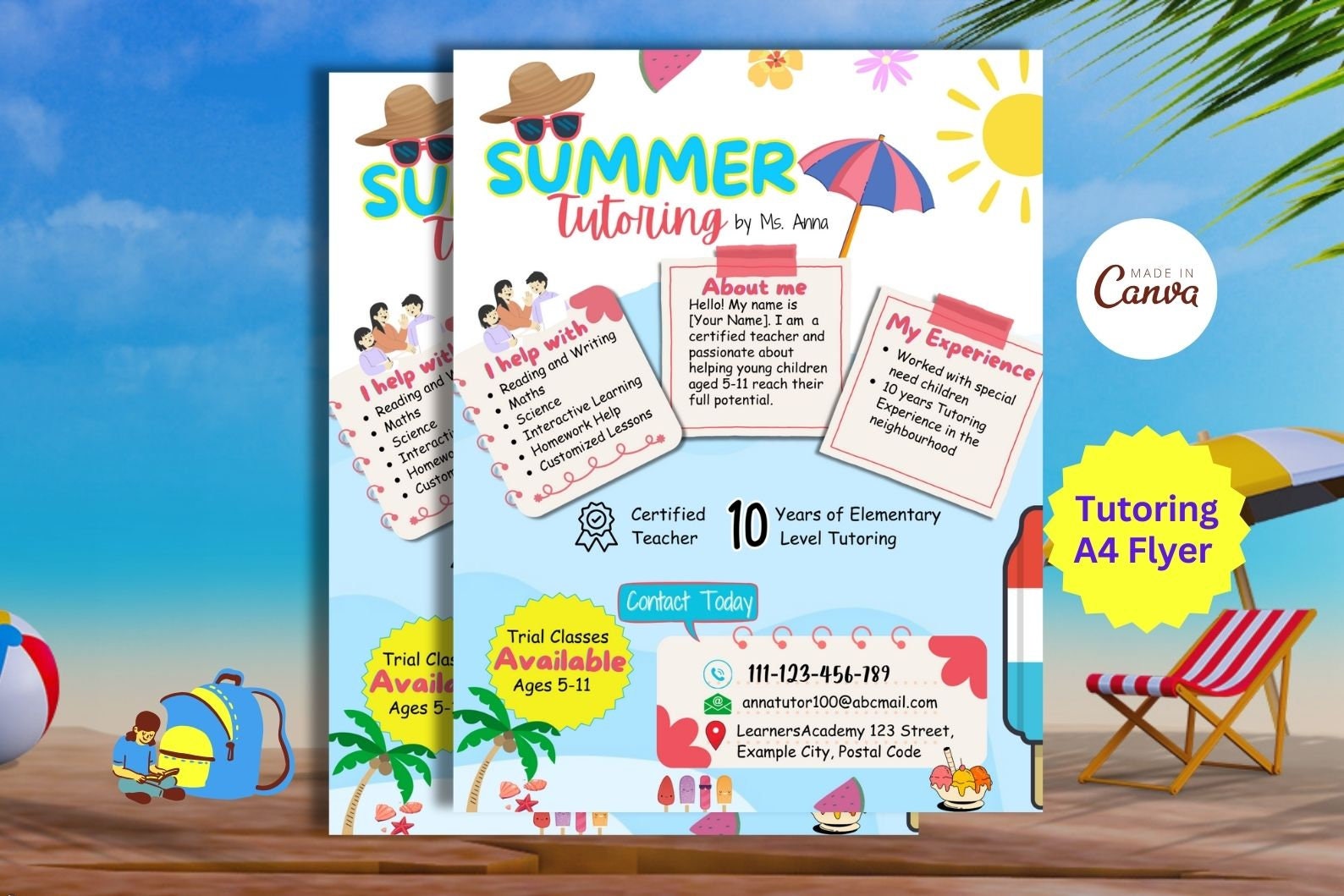 DIY Summer Tutoring Flyer Template, Canva Tutoring Flyer, Small ...