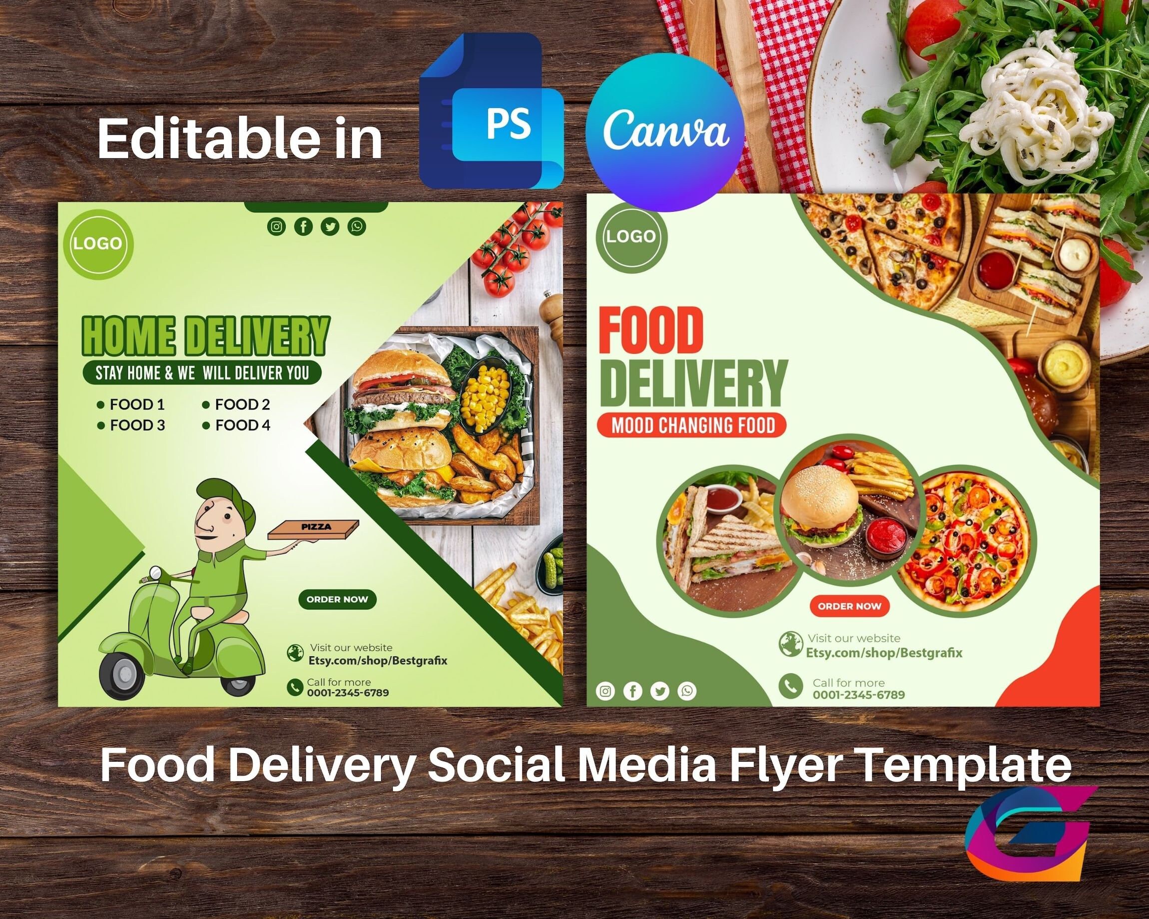 Food Delivery Canva Flyer Template Food Business Restuarant Flyer 2 ...