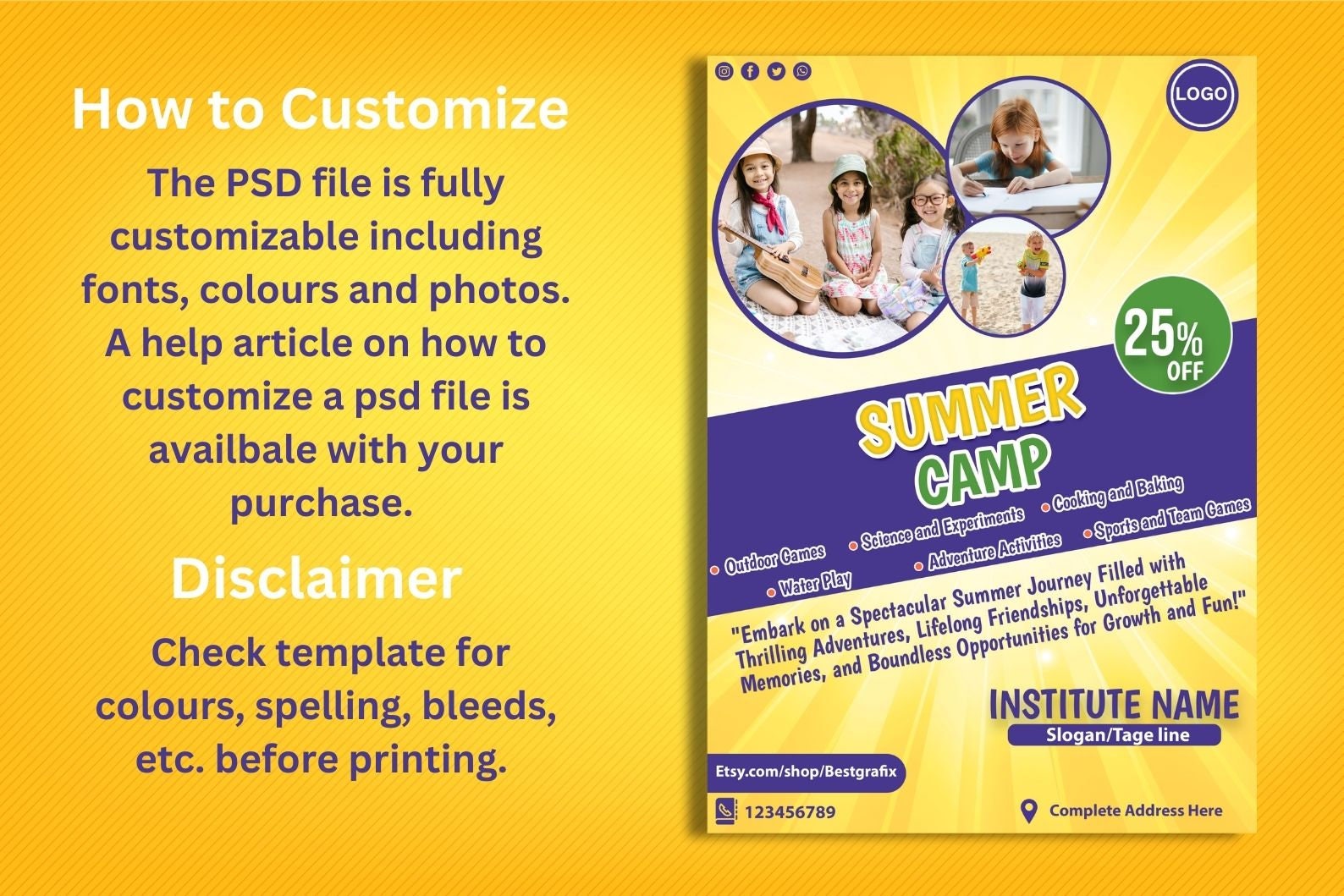 Summer Camp Flyer PSD Template, Kids Summer School Activities PSD ...