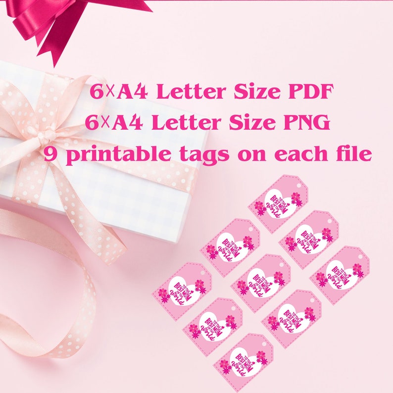 Printable Mother's Day Gift Tags Bundle,pdf, JPEG, Pink,6 Unique Tags ...