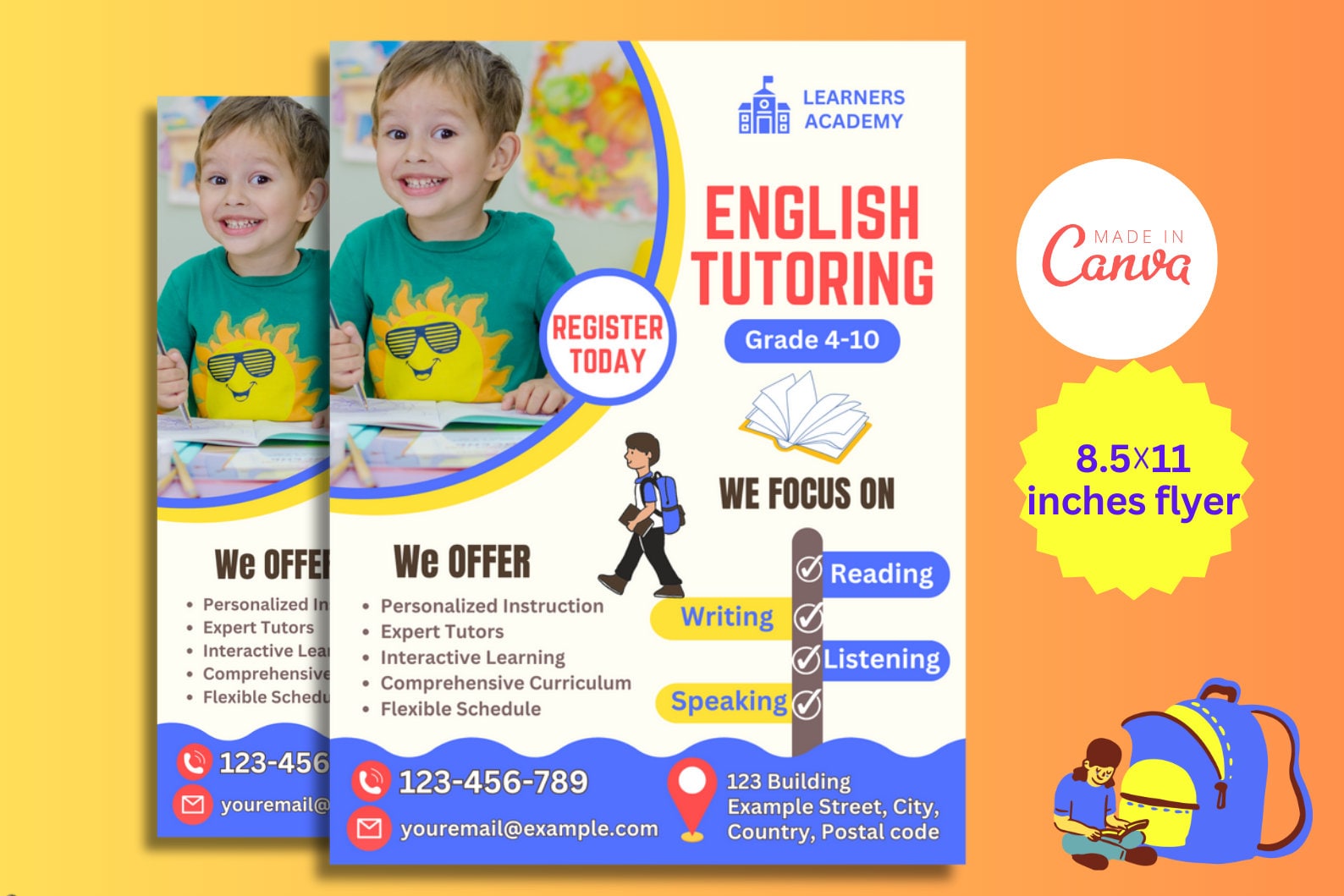 Tutor Flyer Template, Tutoring Flyer, English Tutor Flyer Canva Template 8.5by 11 Inches, Online ...