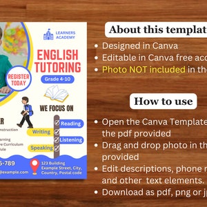 Tutor Flyer Template, Tutoring Flyer, English Tutor Flyer Canva ...