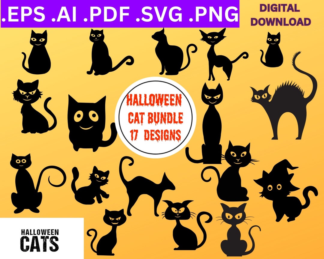 Halloween Cat Bundle SVG, Cat Silhouette Svg, Kitten Svg, CATS Svg Cut ...