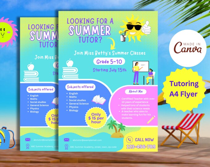 DIY Summer Tutoring Flyer Template, Canva Tutoring Flyer, Small ...
