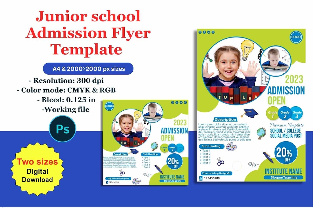 Junior School Admissions Flyer Template 2 Sizes | Social Media School E ...