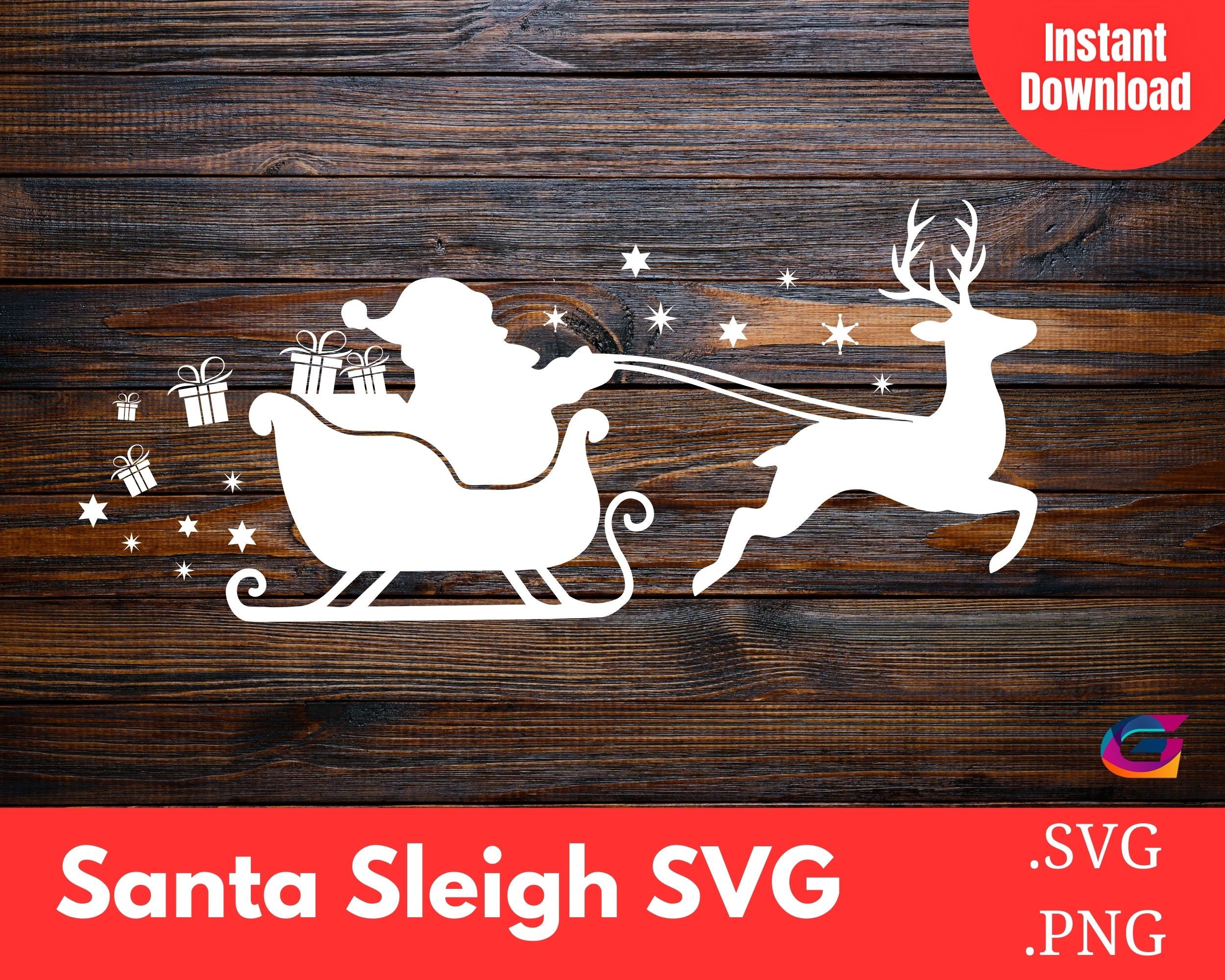 Santa Sleigh Svg, Santa Sleigh PNG, Santa Sleigh and Reindeer ...
