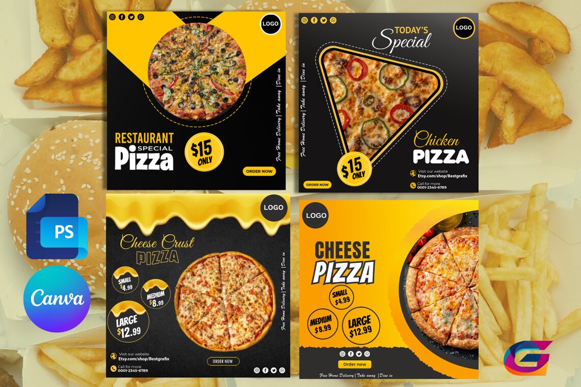 Pizza Menu Flyer Bundle ,fast Food Template,restaurant Menu Canva ...