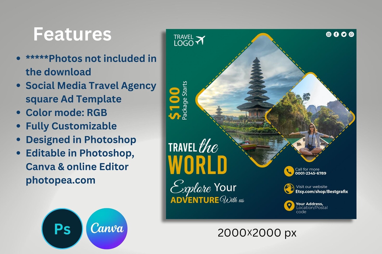 Travel Instagram Flyer, Vacation Instagram Flyer, DIY Flyer Template ...