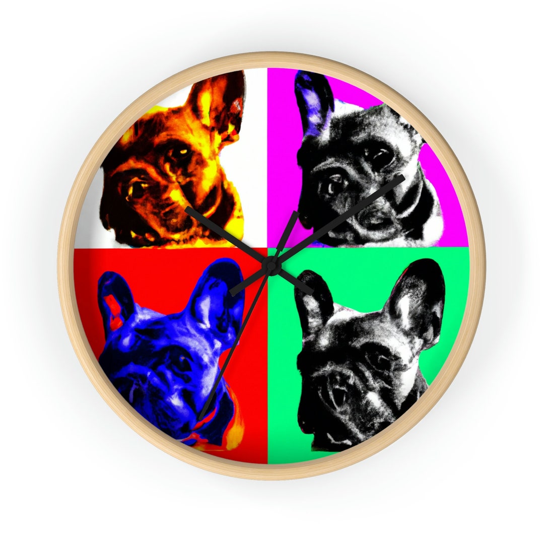 Frenchie French Bull Dog Retro Dog Art Abstract Style Print Wall Clock ...