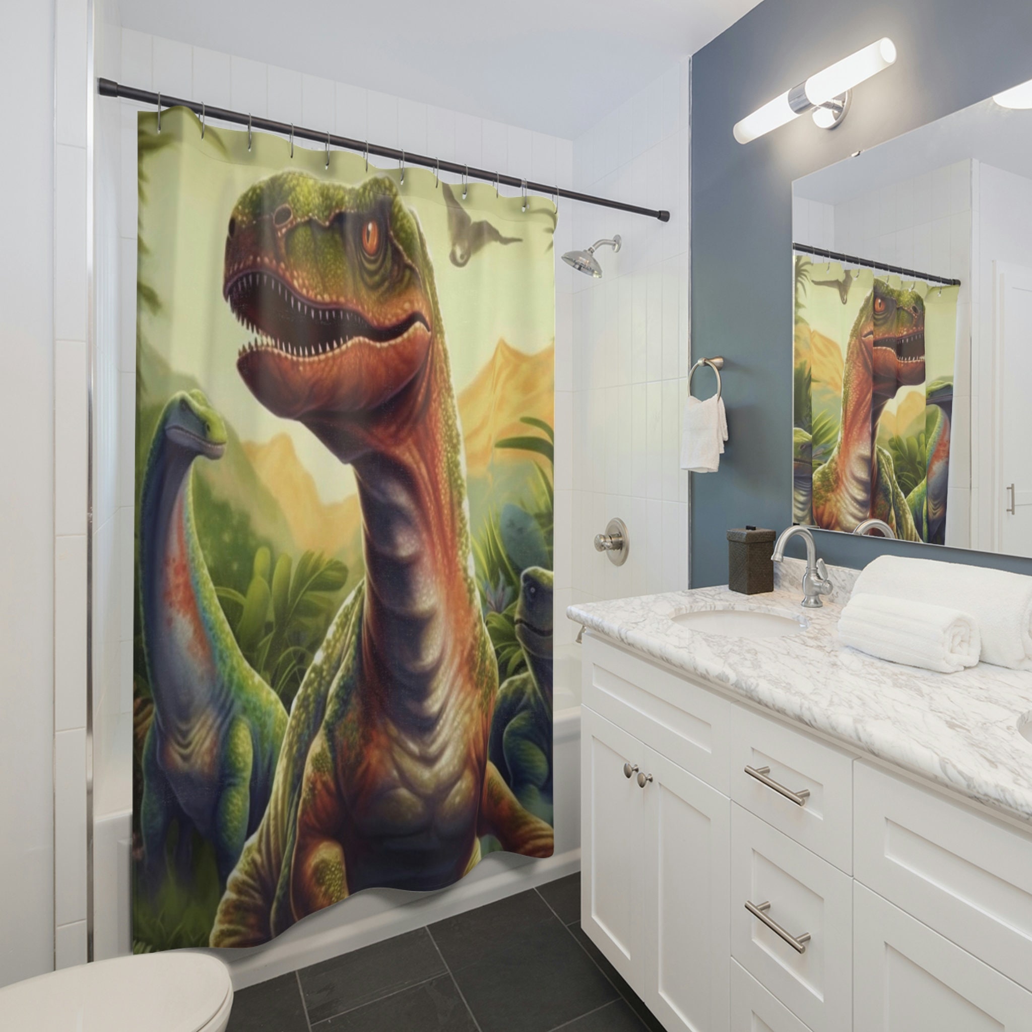 Shower Curtain Dinosaur Prehistoric Jurassic Bathroom Decor T-rex - Etsy