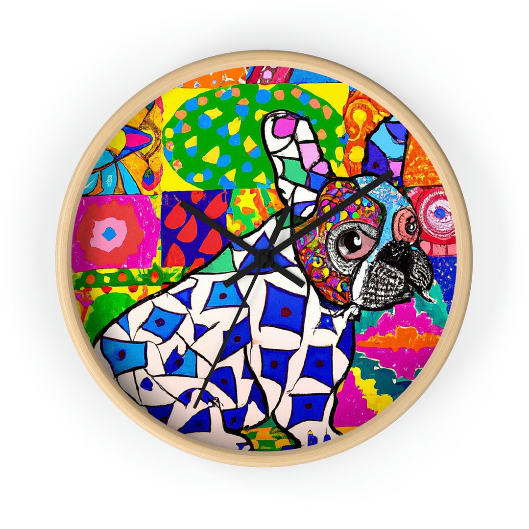 Frenchie French Bull Dog Retro Dog Art Abstract Style Print Wall Clock ...