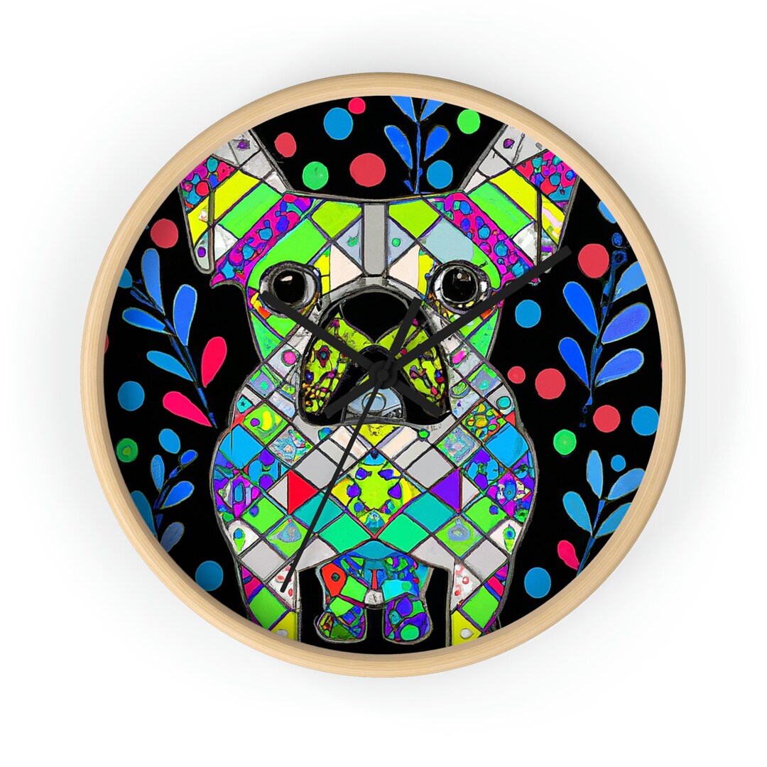 Frenchie French Bull Dog Retro Dog Art Abstract Style Print Wall Clock ...