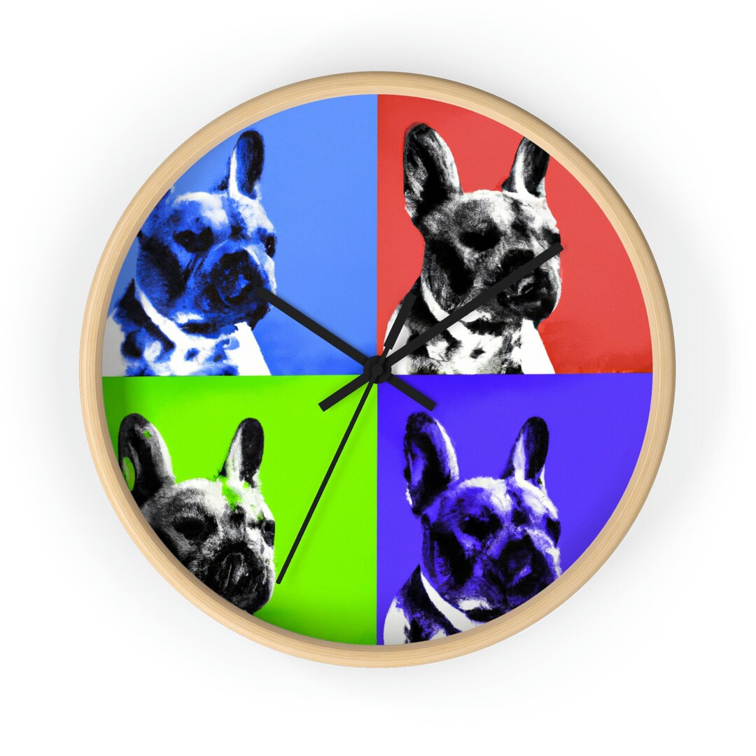 Frenchie French Bull Dog Retro Dog Art Abstract Style Print Wall Clock ...