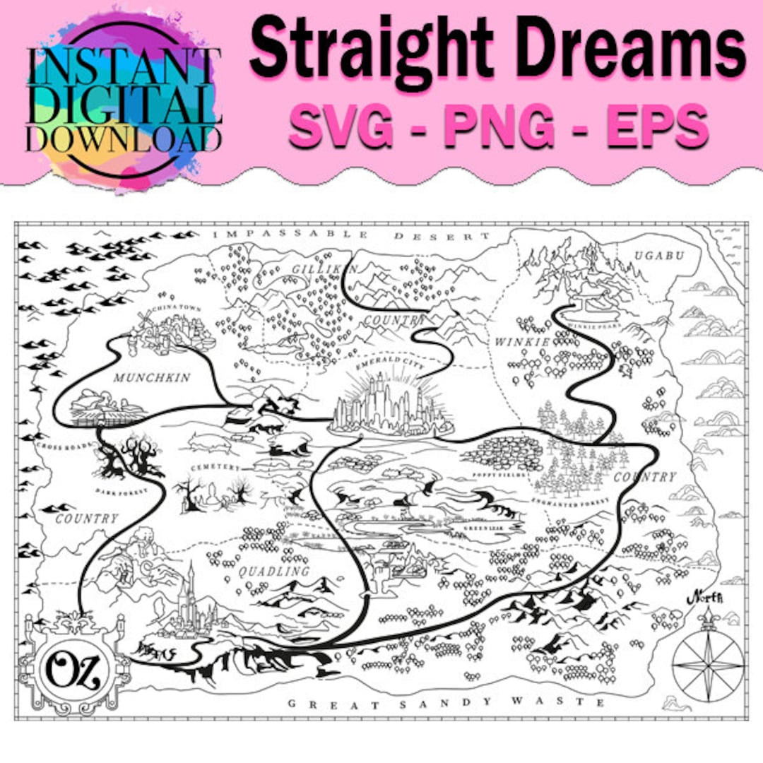 Vintage Wizard of Oz Map, Digital File for Laser Engraving - Munchkin ...