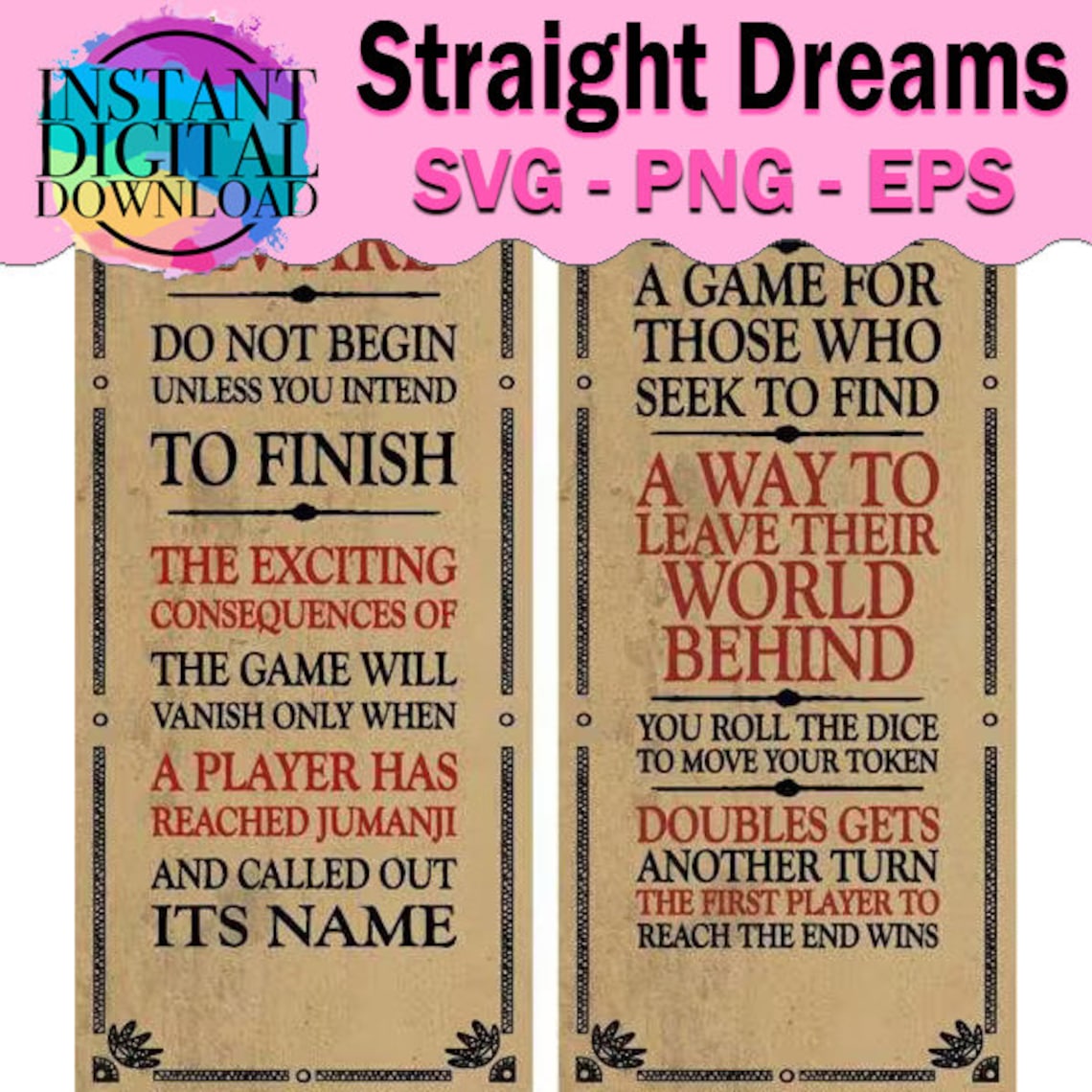 Jumanji Board Game Rules Digital File - SVG,PNG - Etsy