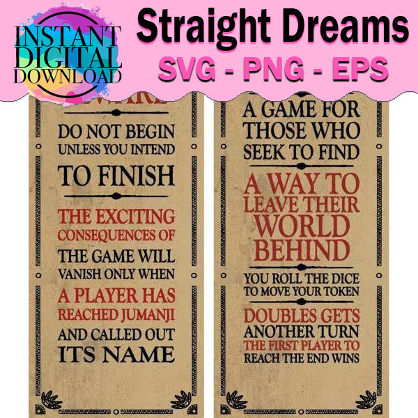 Jumanji Board Game Rules Digital File - SVG,PNG - Etsy