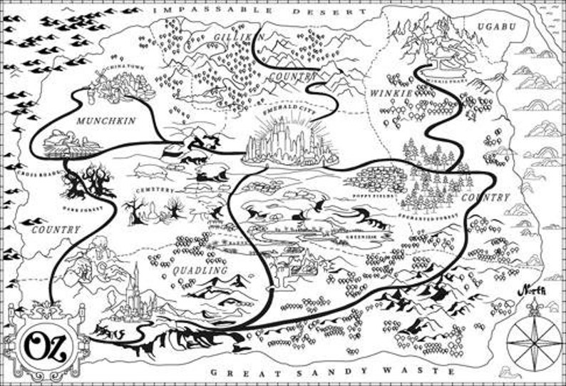 Vintage Wizard of Oz Map, Digital File for Laser Engraving - Munchkin ...