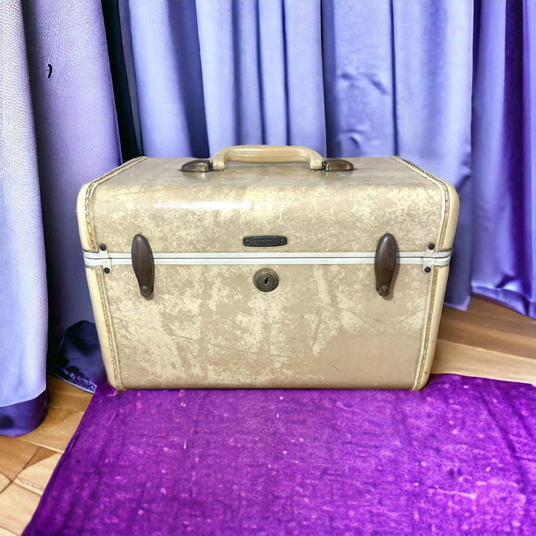 Vintage Marbled Beige Samsonite Train Case, Cosmetic Case, Travel Case ...