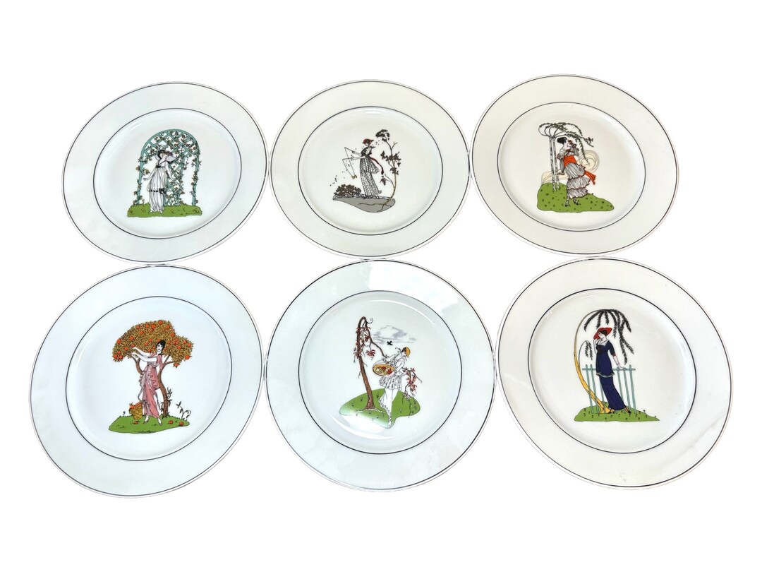 Set of 6 JKW Bavaria Western Germany Art Deco Beautiful Ladies Wall ...