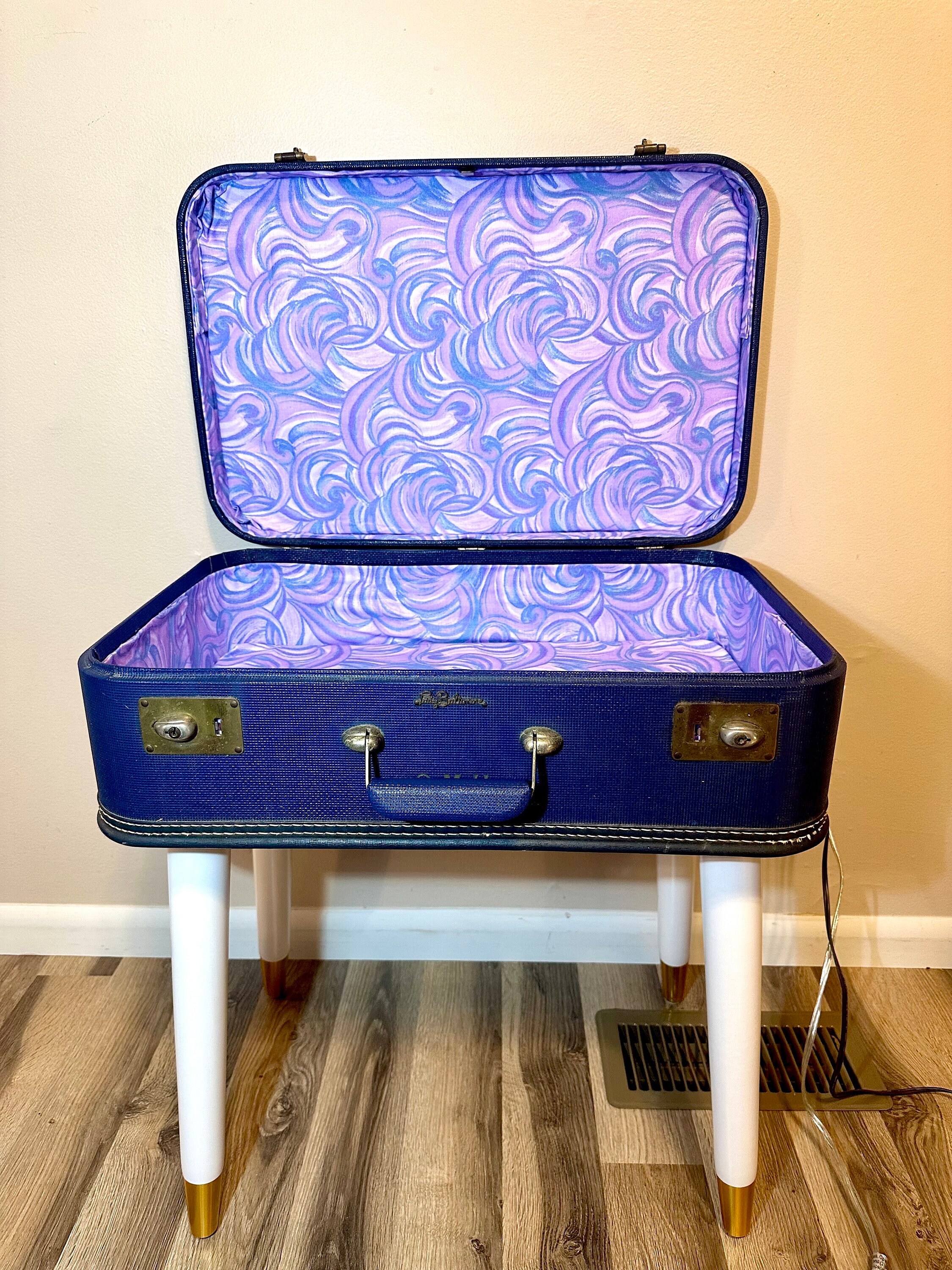 Upcycled Vintage Suitcase Table Blue With Purple/blue Tye Dye - Etsy