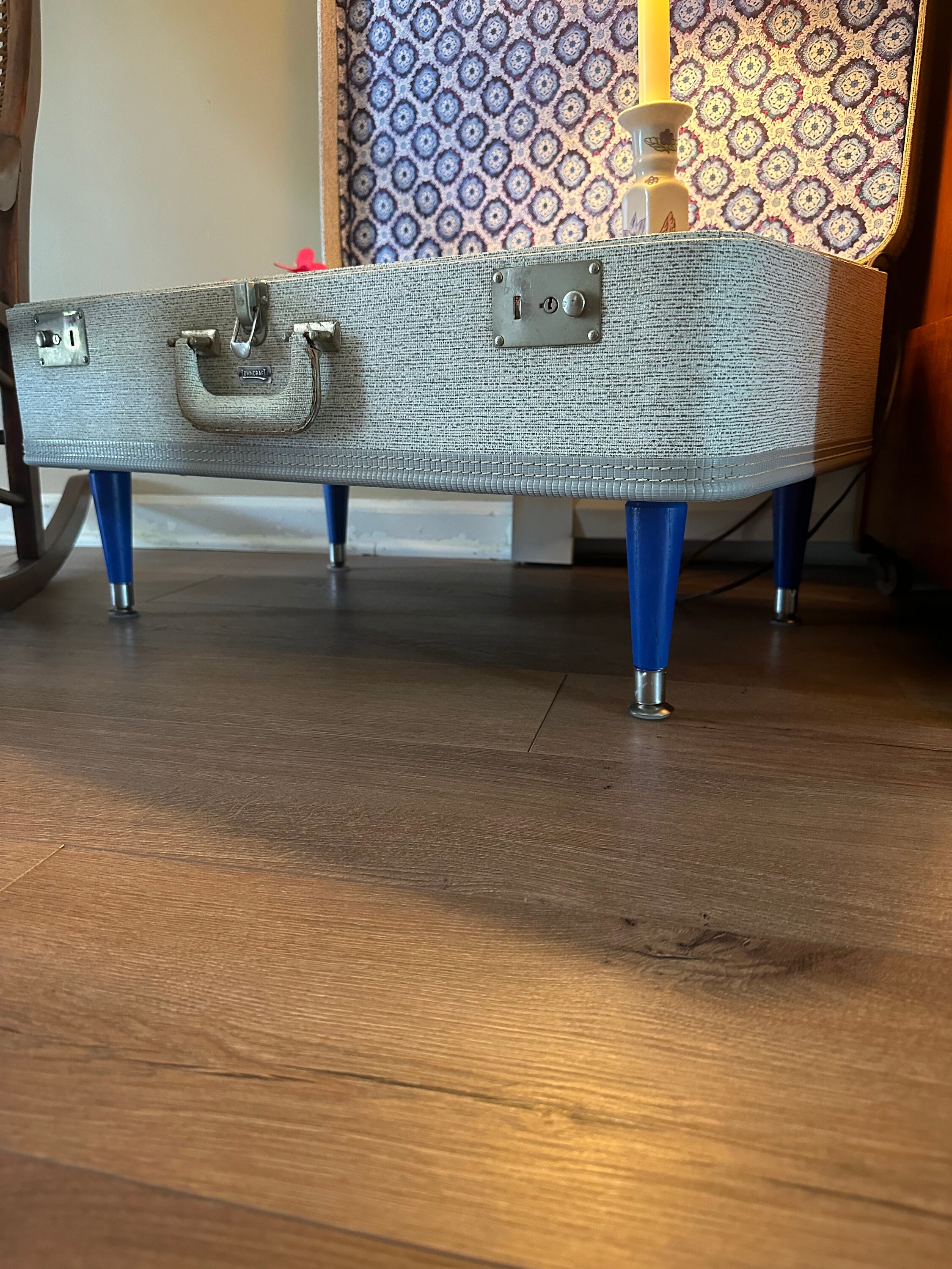 Vintage Upcycled Gray Suitcase End Table, Decor Table, Ottoman With ...