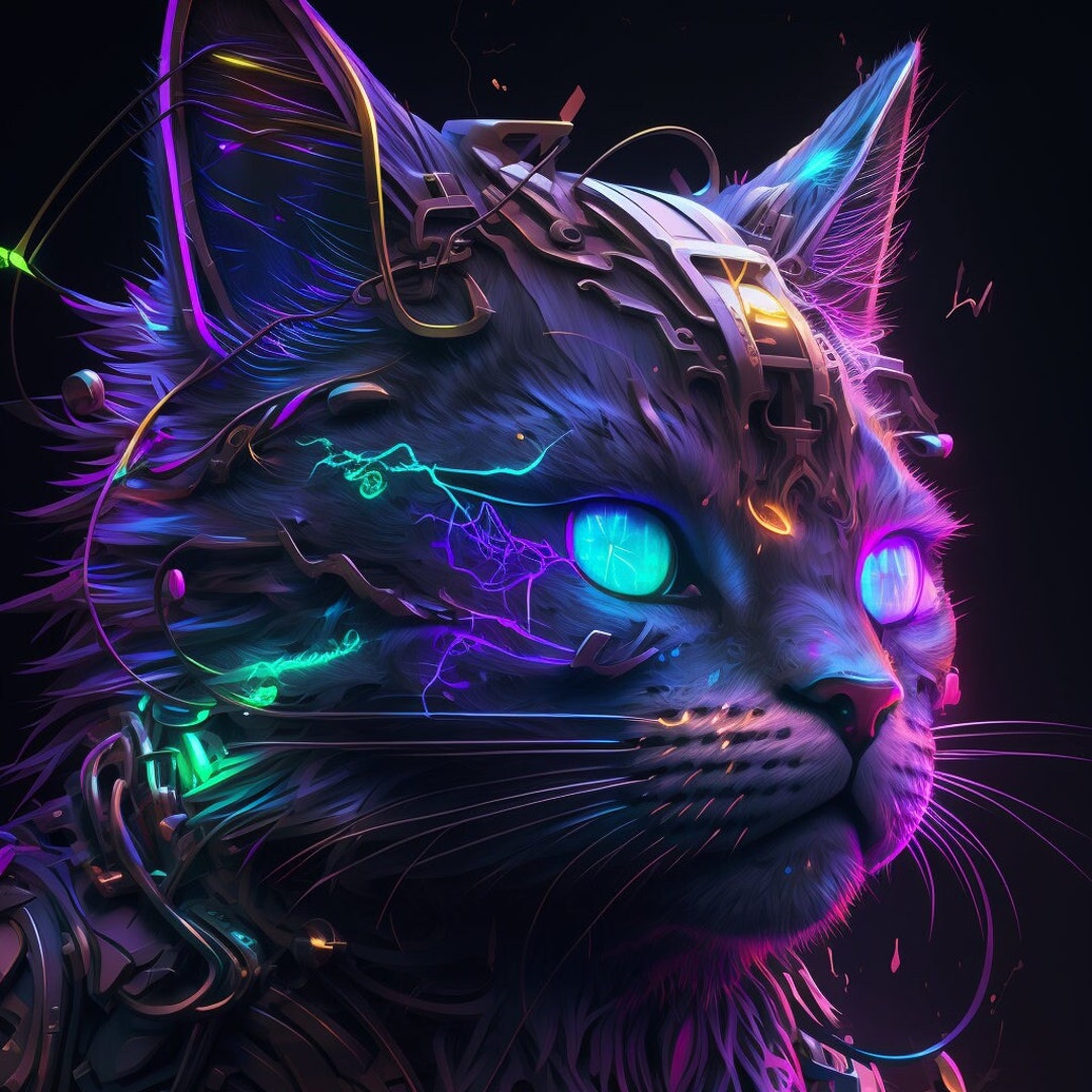 Cyberpunk Neon Cat Futuristic Digital Art File, Neon Wall Decor, AI ...