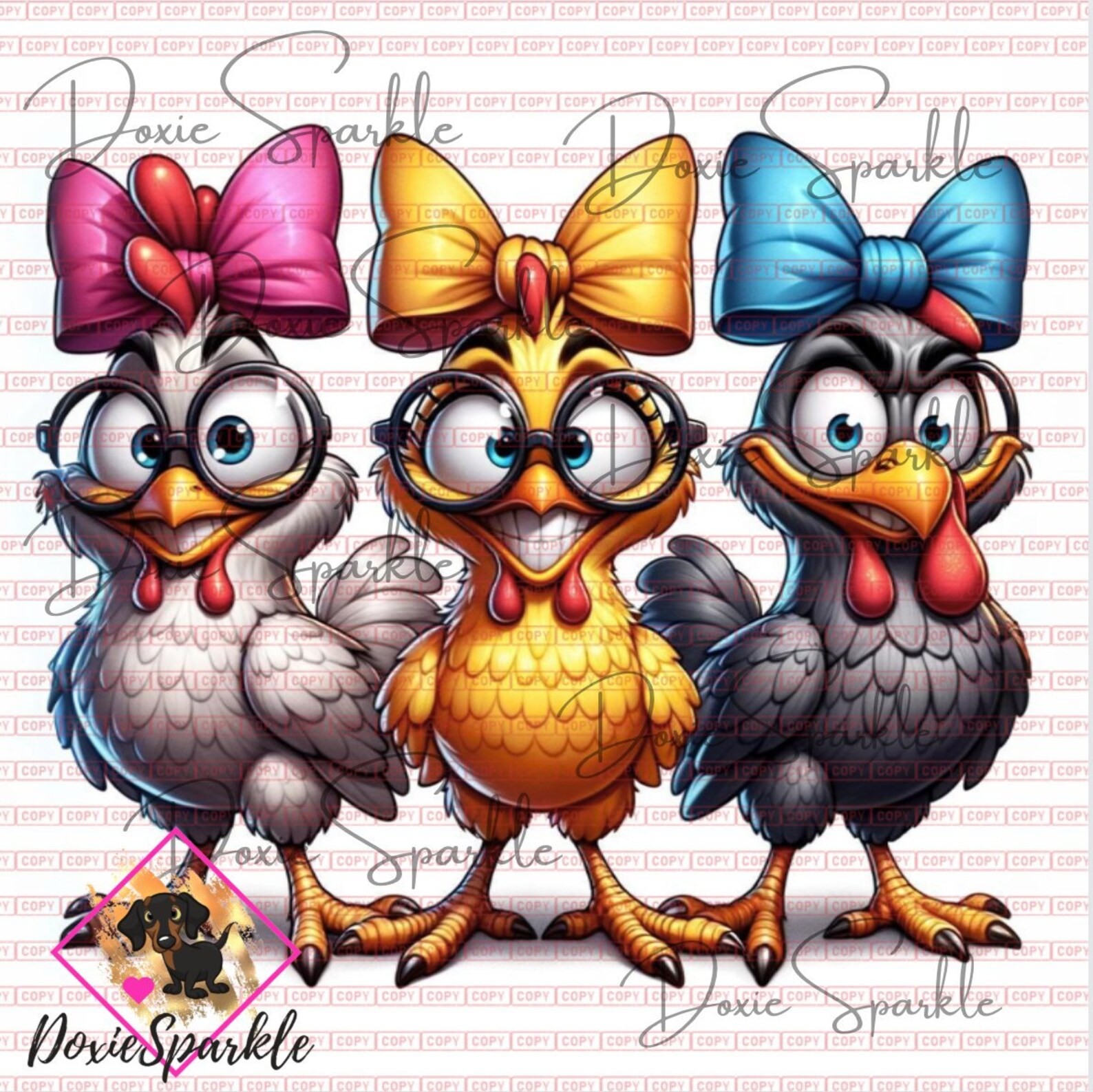 Colorful Trio of Cartoon Chickens - Digital Art Illustration - Instant ...