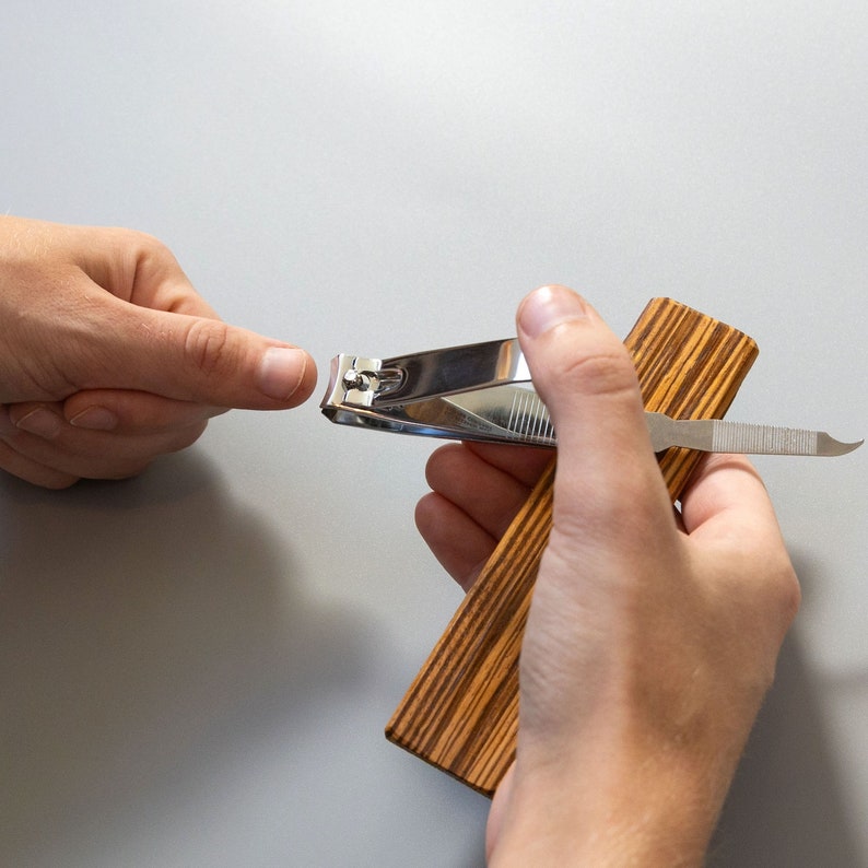 Pivoting Fingernail Clippers on Zebra Wood Base | Hand Mobility Aid for ...