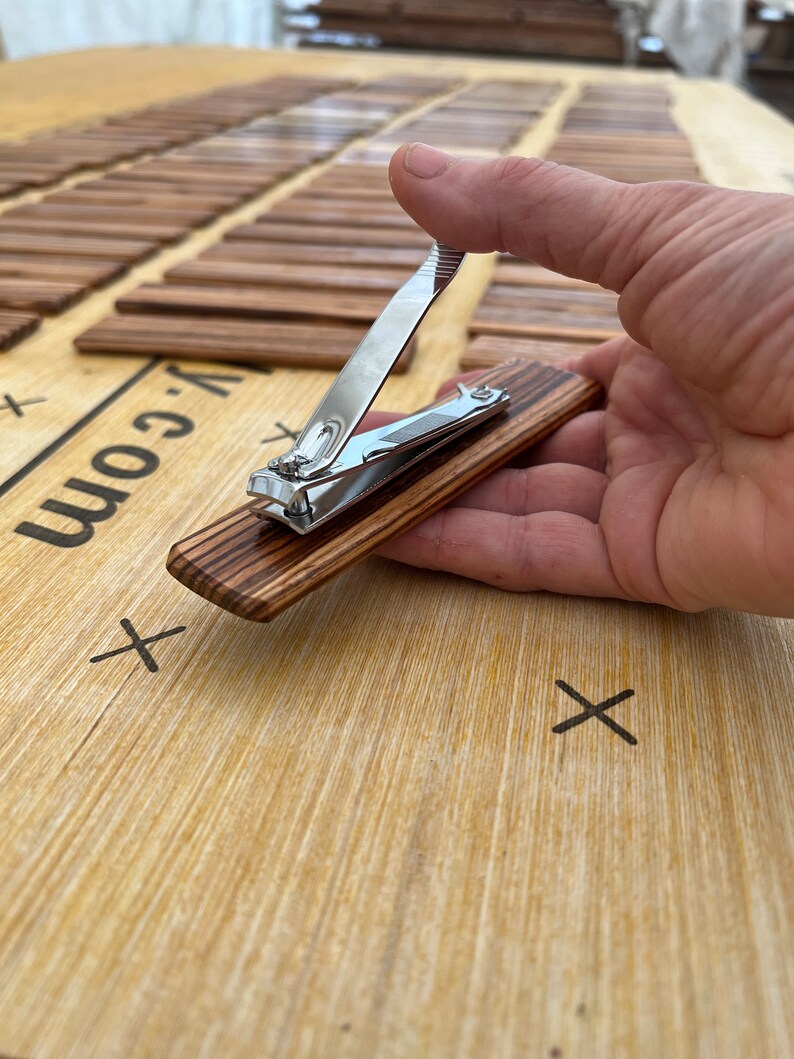 Pivoting Fingernail Clippers on Zebra Wood Base | Hand Mobility Aid for ...