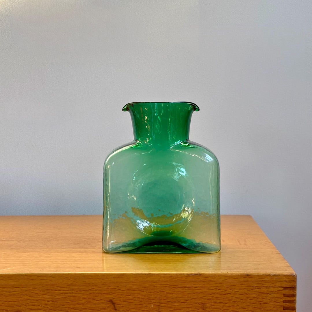 2000s Modern Blenko Handblown Glass Double Spout 384 Water Bottle ...