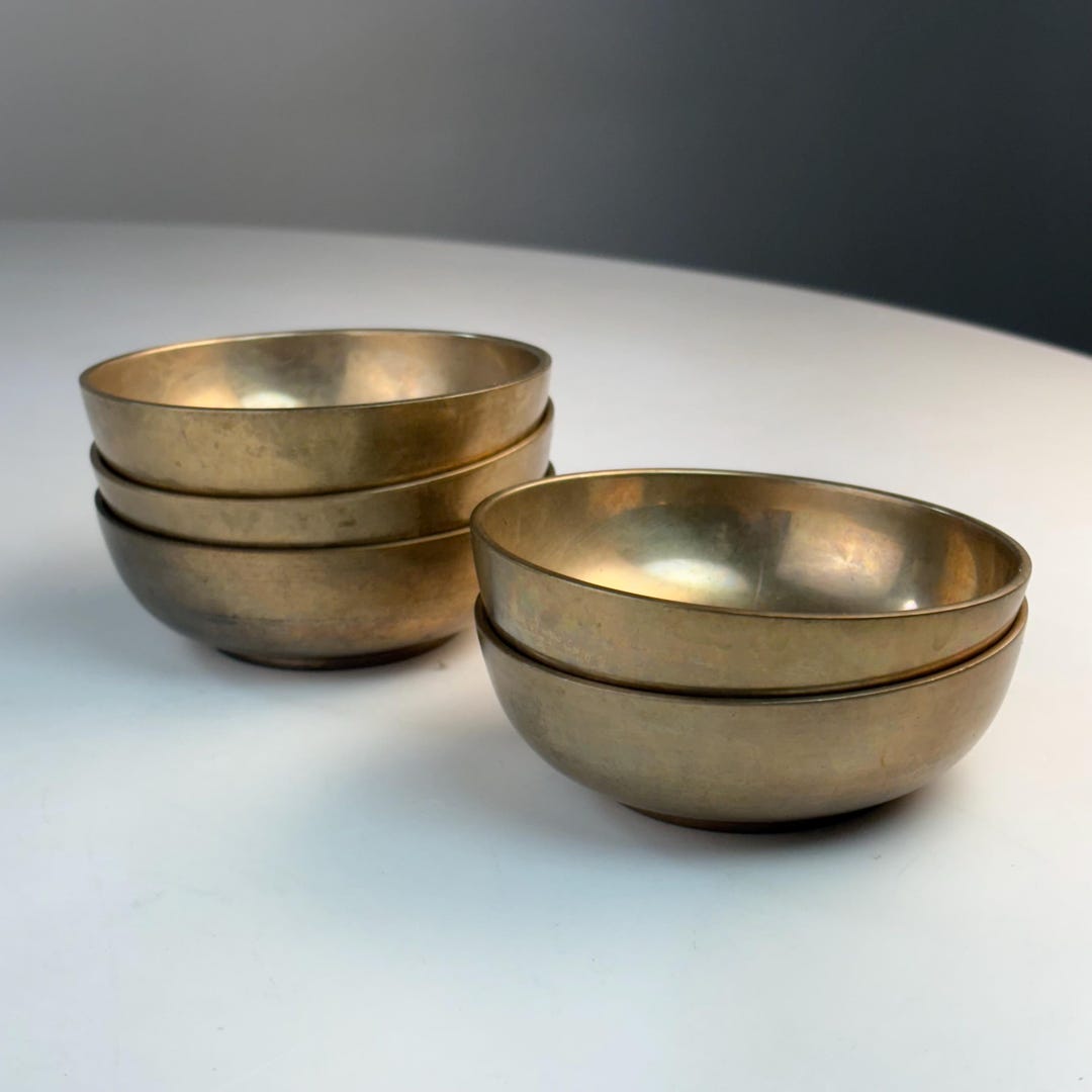 Set of 5 Vintage Small 3.5” Diameter Heavy Solid Brass Bowls Metalware ...