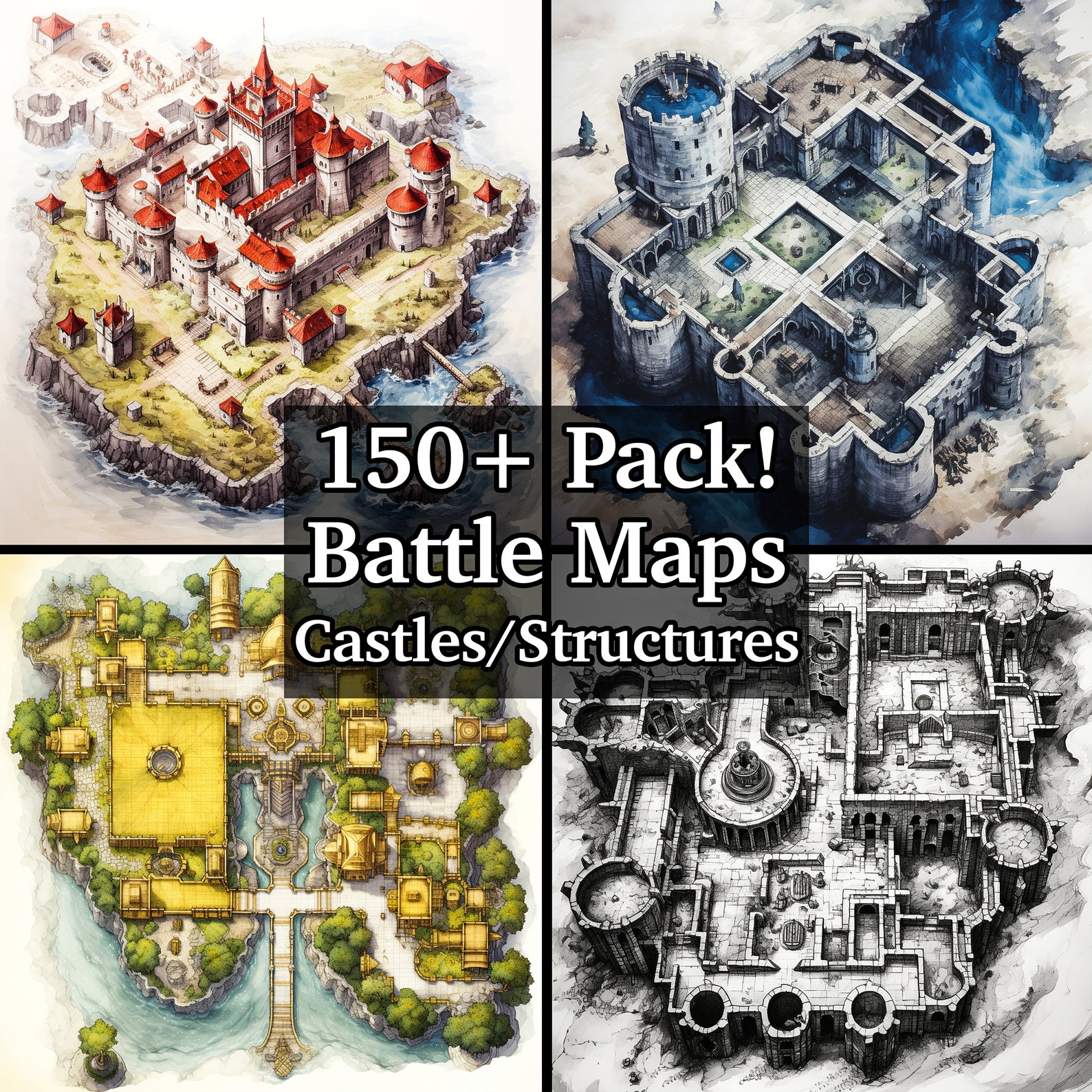 Battle Maps, 150 Pack of Castle & Structures Maps, High Detail Role ...